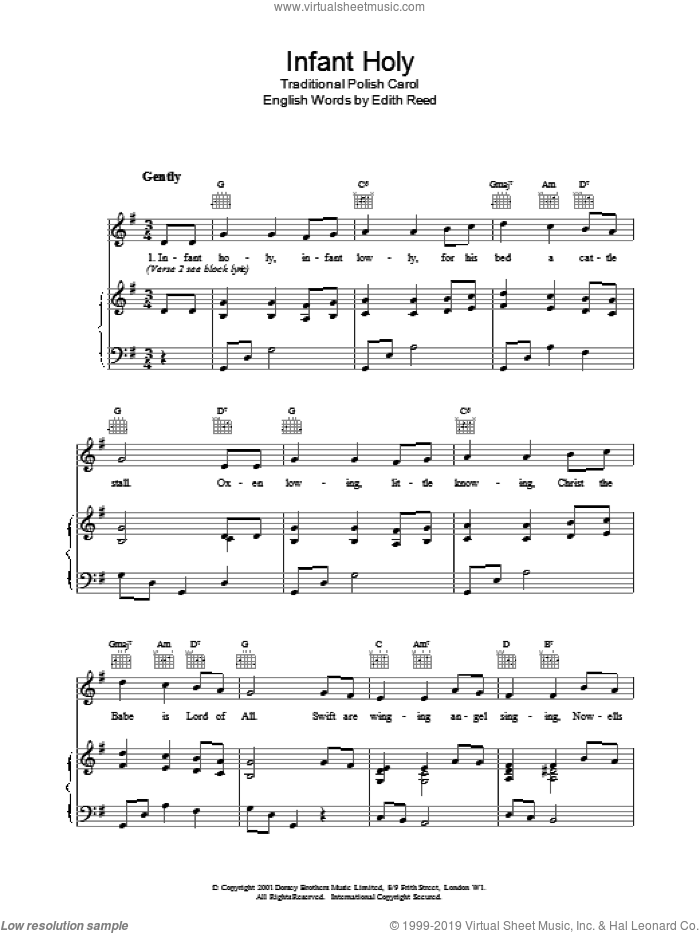 Infant Holy sheet music for voice, piano or guitar (PDF)