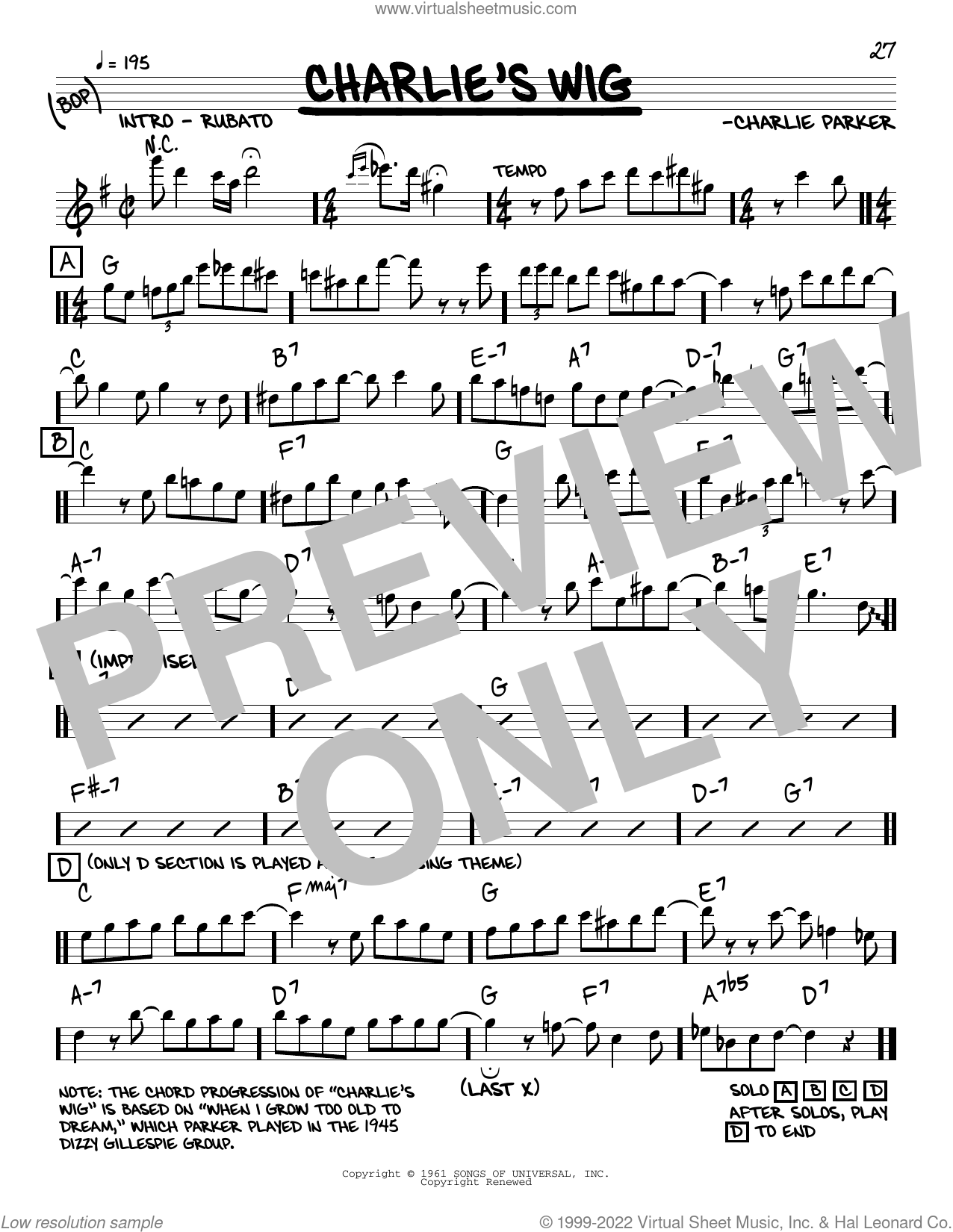 Charlie's Wig sheet music (real book - melody and chords) (real book)