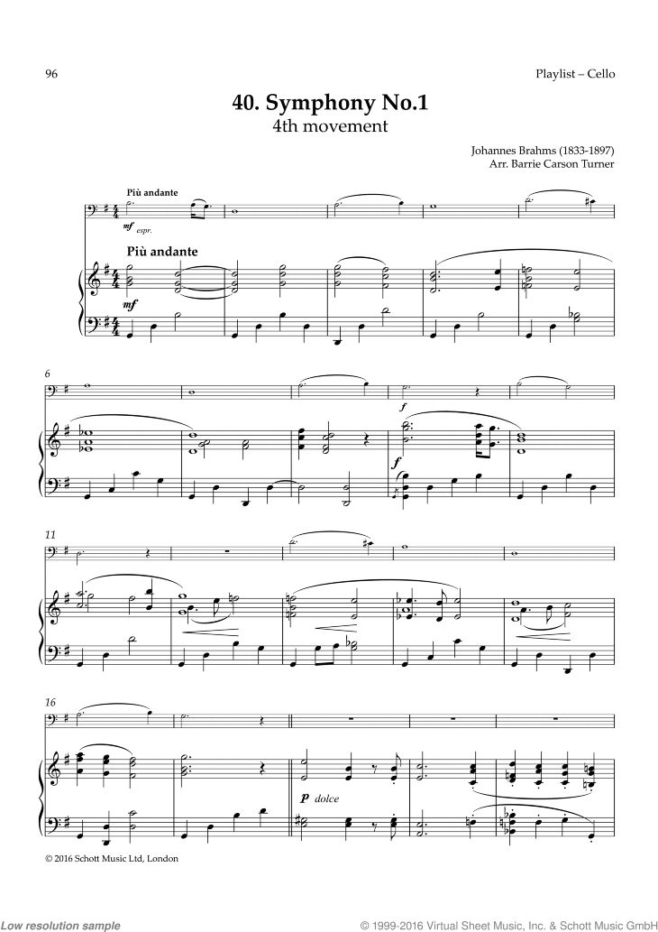 Symphony No. 1, 4th Movement sheet music for cello and piano