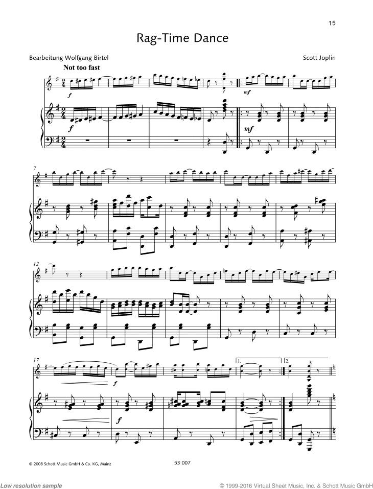 Rag-Time Dance sheet music (from "Three Ragtimes") for violin and piano