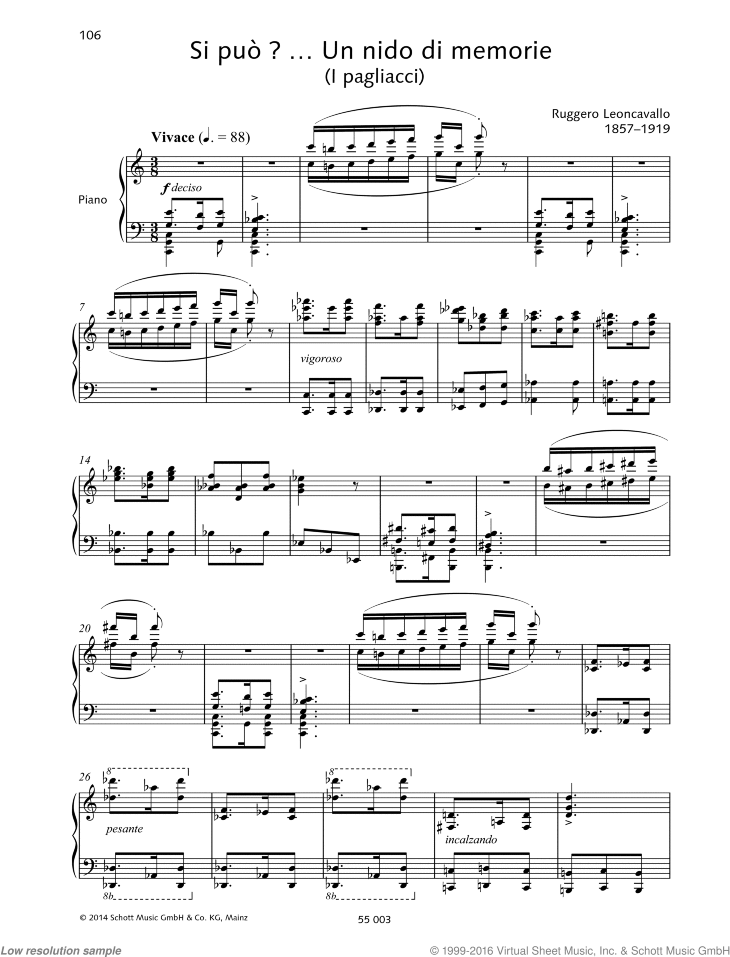 Si puo? ... Un nido di memorie, From ‘I pagliacci’ sheet music for baritone and piano