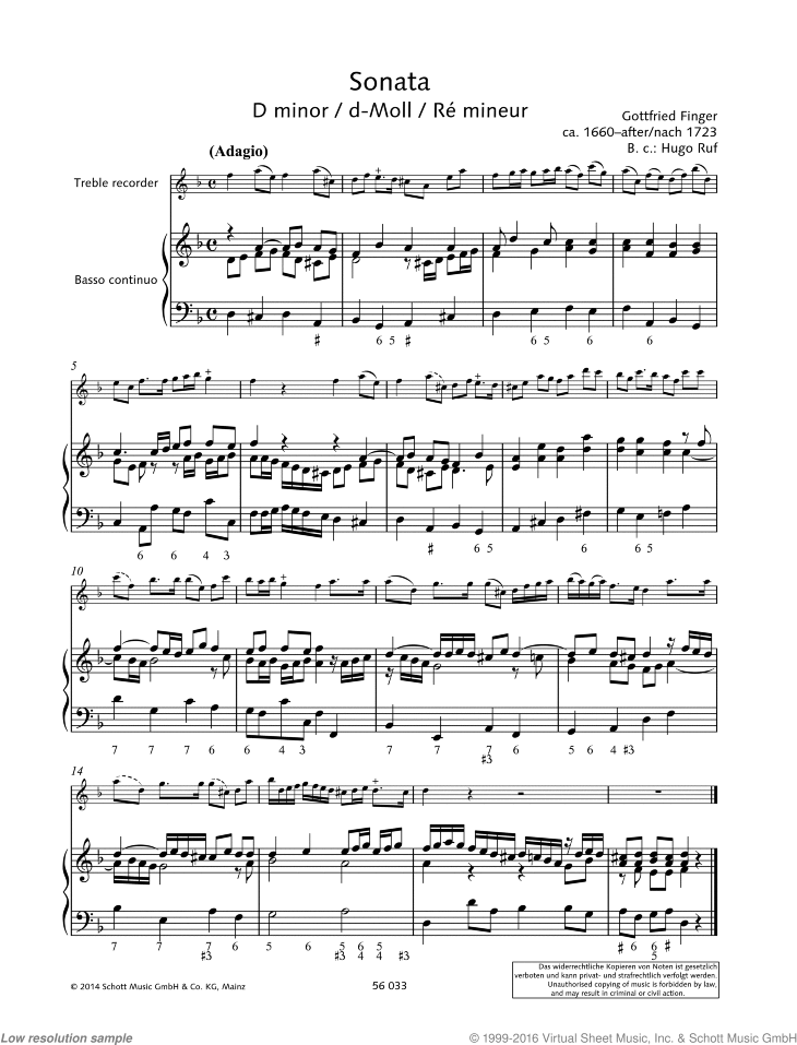 Finger: Recorder Sonata in D minor sheet music