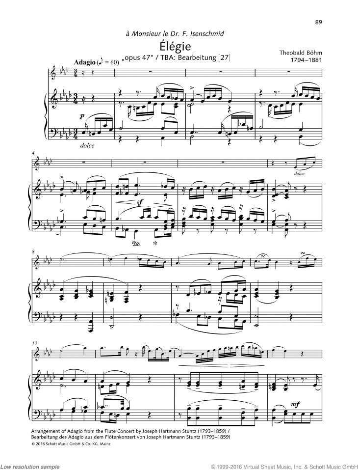 Elegie in A-flat major, Op. 47 sheet music for flute and piano, basso ...