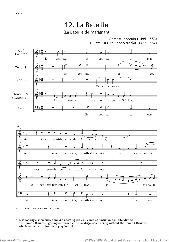 La Bateille de Marignan sheet music for male choir (ATTTB)