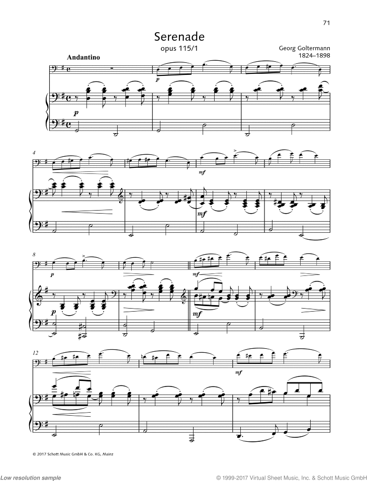 Serenade, Op. 115 No. 2 sheet music for cello and piano