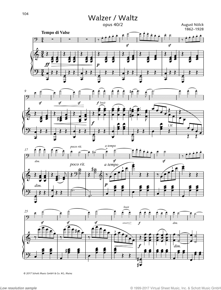 Waltz, Op. 40 No. 2 sheet music for cello and piano