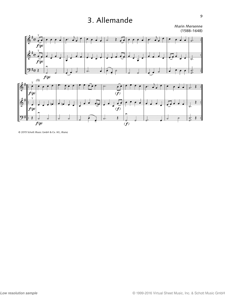 Allemande sheet music for string trio