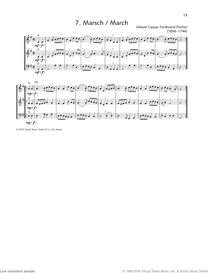 Johann Caspar Ferdinand Fischer: March sheet music for string trio