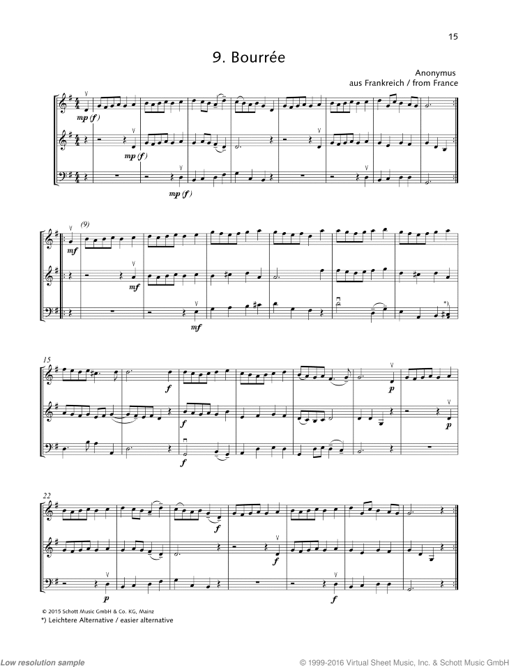 Bourree sheet music for string trio