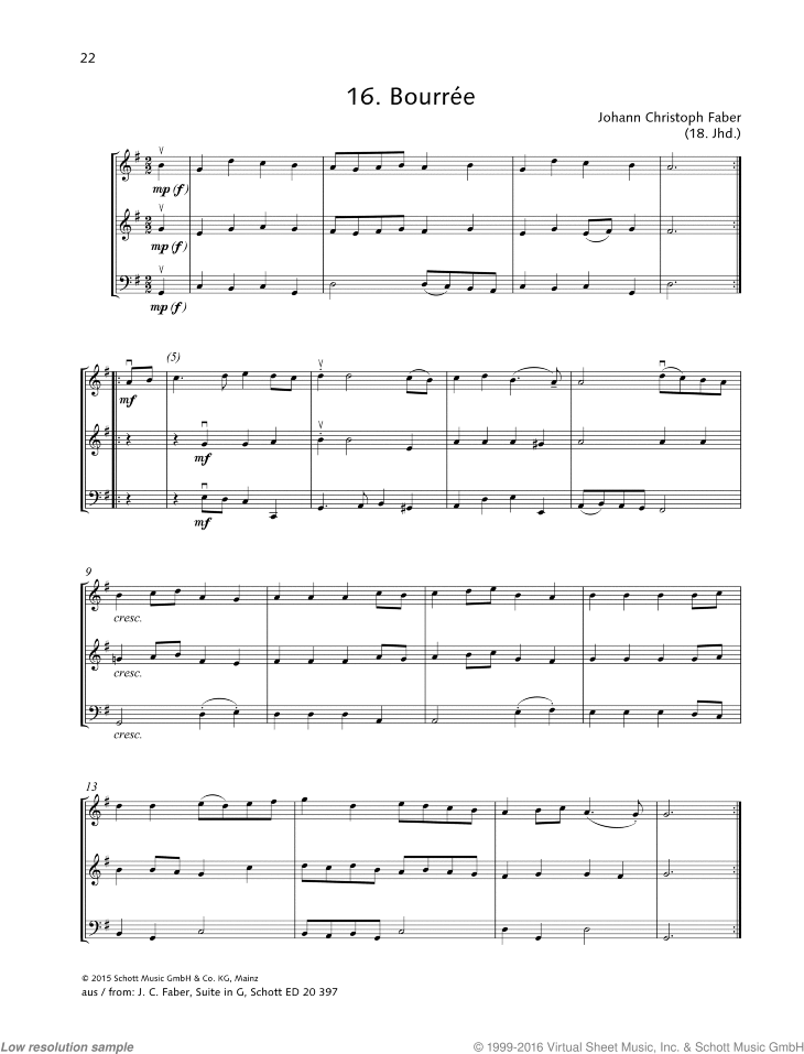 Bourree, from: Suite in G sheet music for string trio