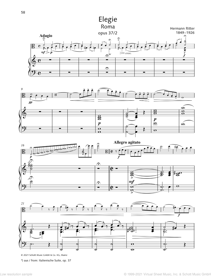 Elegie, Op. 37, No. 2 sheet music for viola and piano