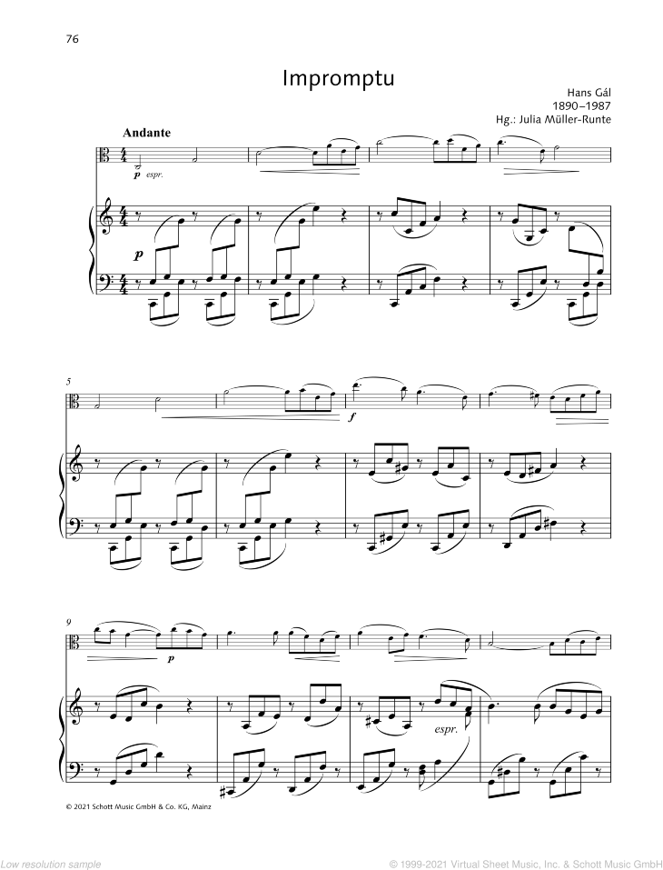 Impromptu sheet music for viola and piano