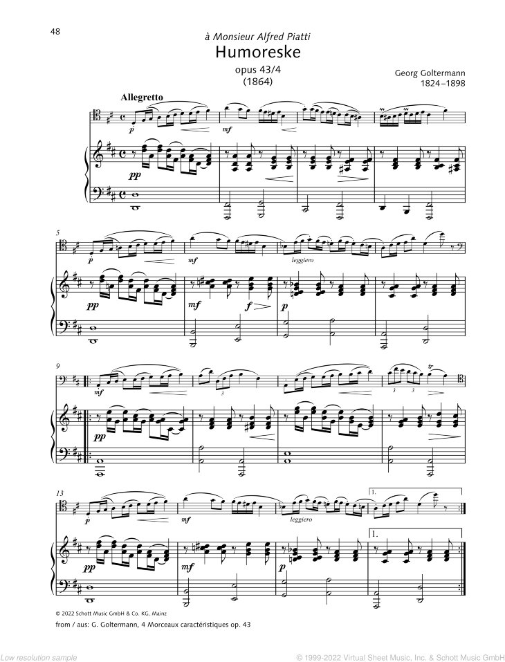 Humoreske, Op. 43/4 sheet music for cello and piano