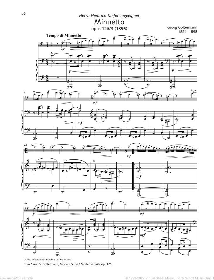 Minuetto, Op. 126/3 sheet music for cello and piano