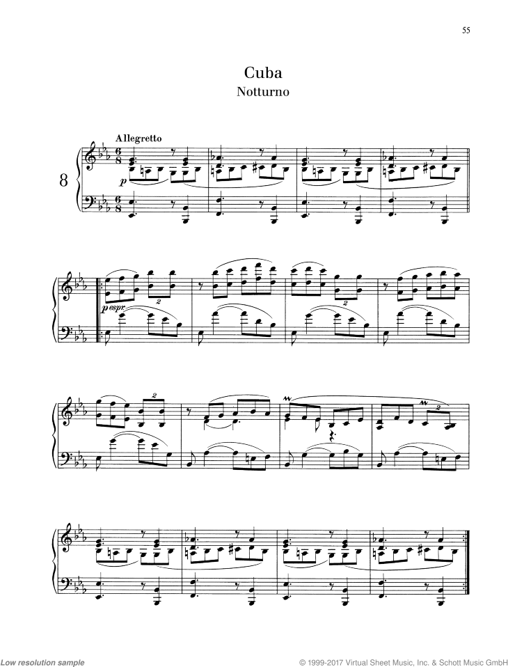 Cuba, Notturno E-flat major, Op. 47, No. 8 sheet music for piano solo