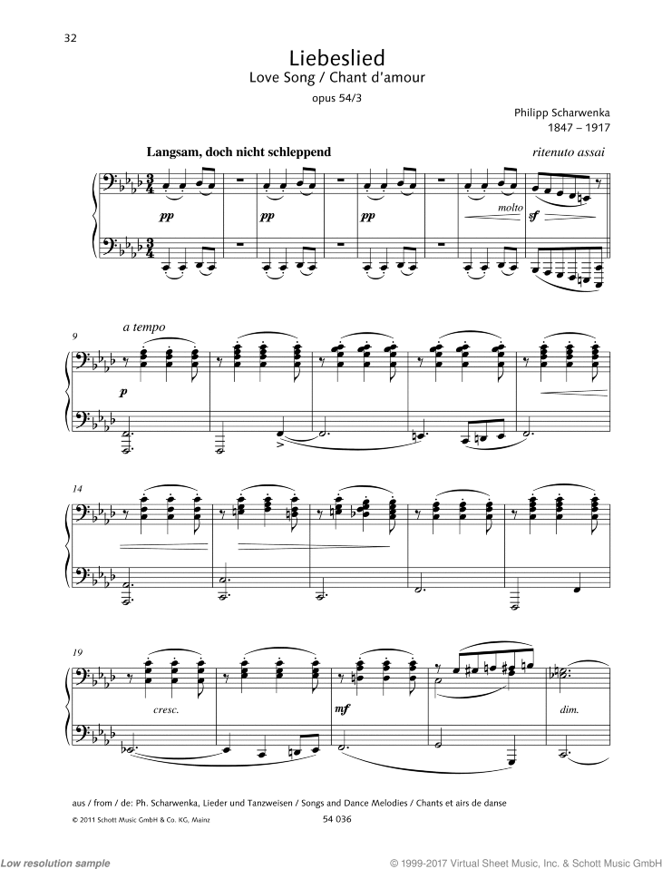 Love Song, from: Songs and Dance Melodies, Op. 54 No. 3 sheet music for ...