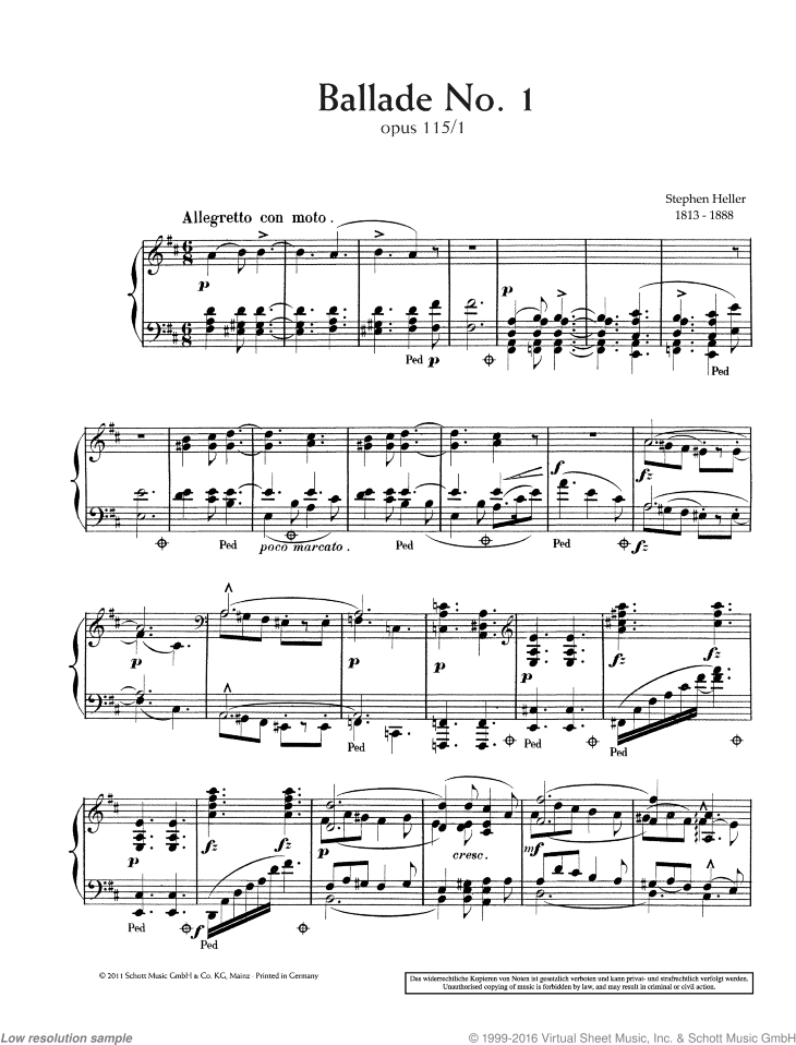 Ballade No. 1 in D major, Op. 115 sheet music for piano solo