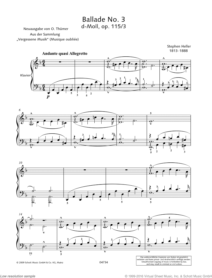 Ballade No. 3 in D minor, Op. 115 sheet music for piano solo