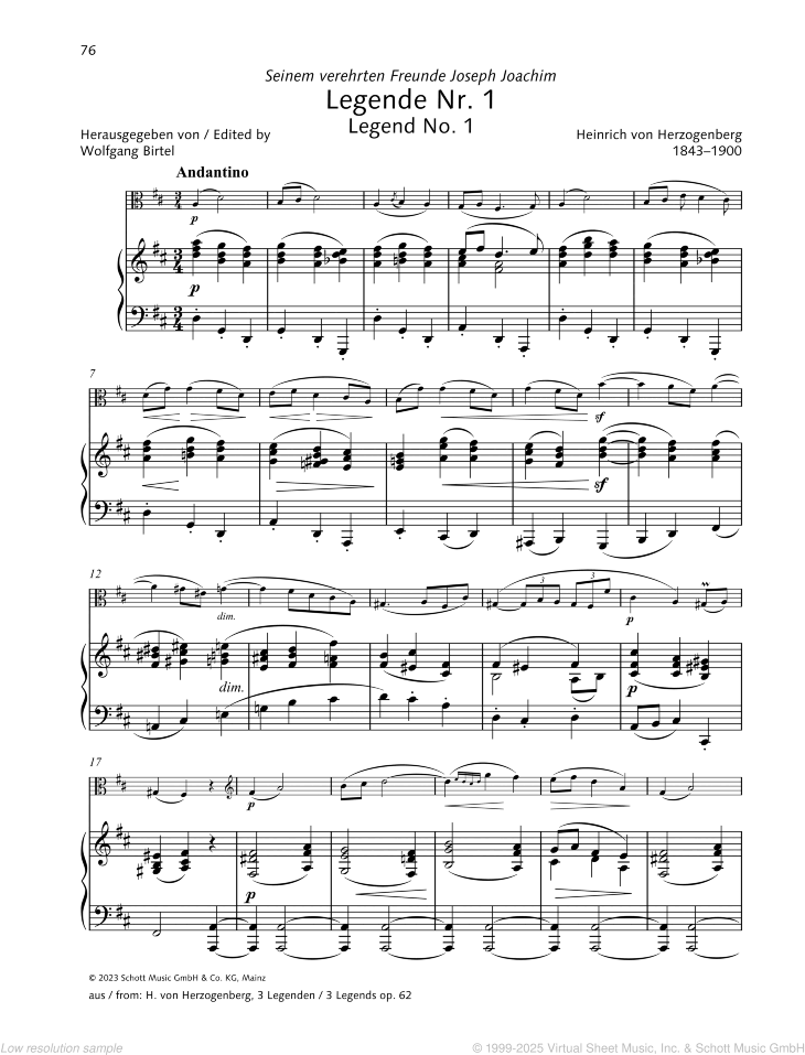 Legend No. 1, from: 3 Legends sheet music for viola and piano